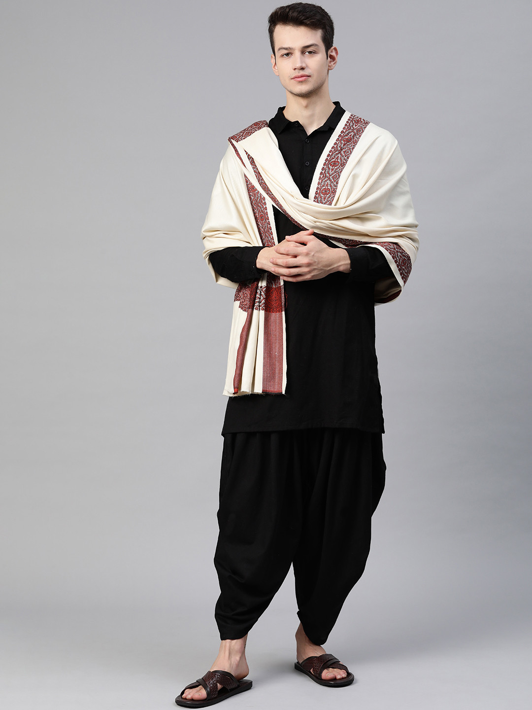 Buy WEAVERS VILLA Men Off White Solid Shawl - Shawl for Men 14668840 ...