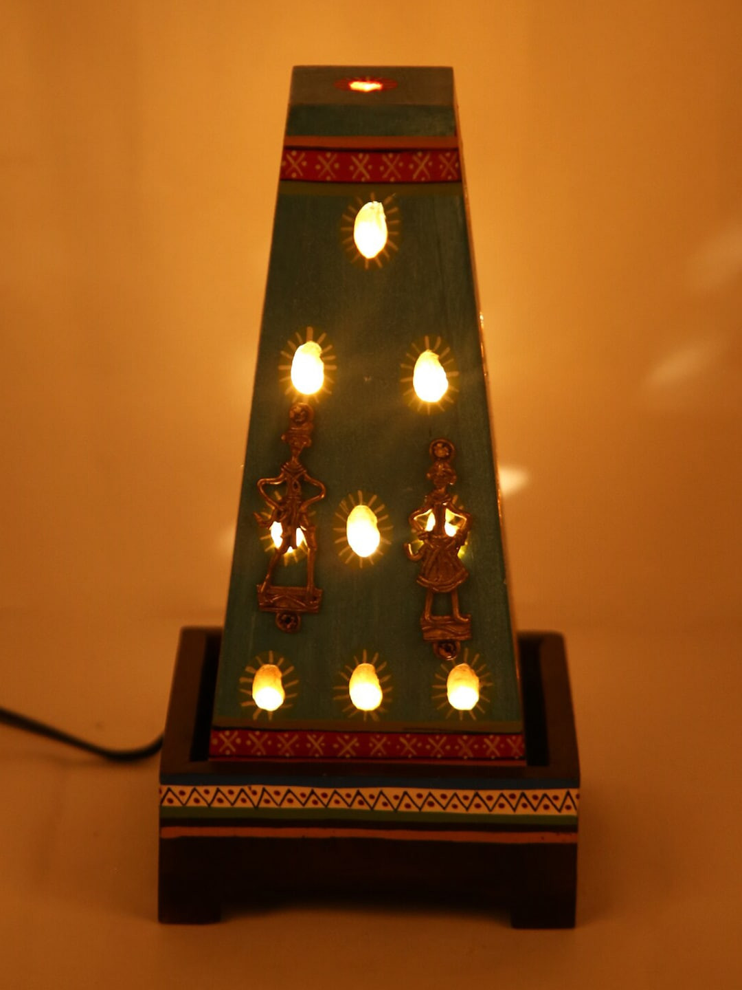 Buy Aapno Rajasthan Blue & Green Printed Contemporary Table Lamp ...