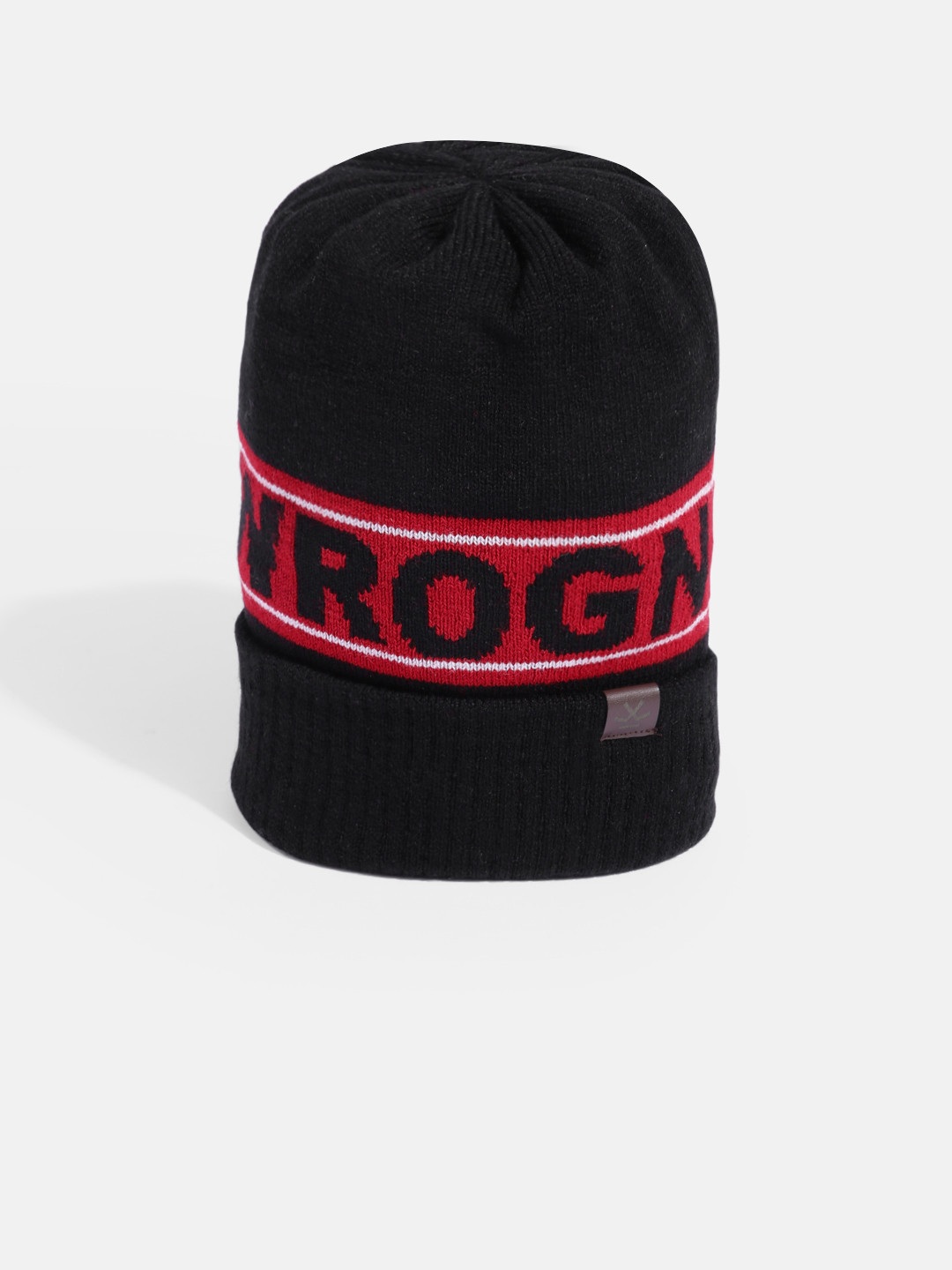 Buy WROGN Unisex Black & Red Self Design Beanie - Caps for Unisex ...