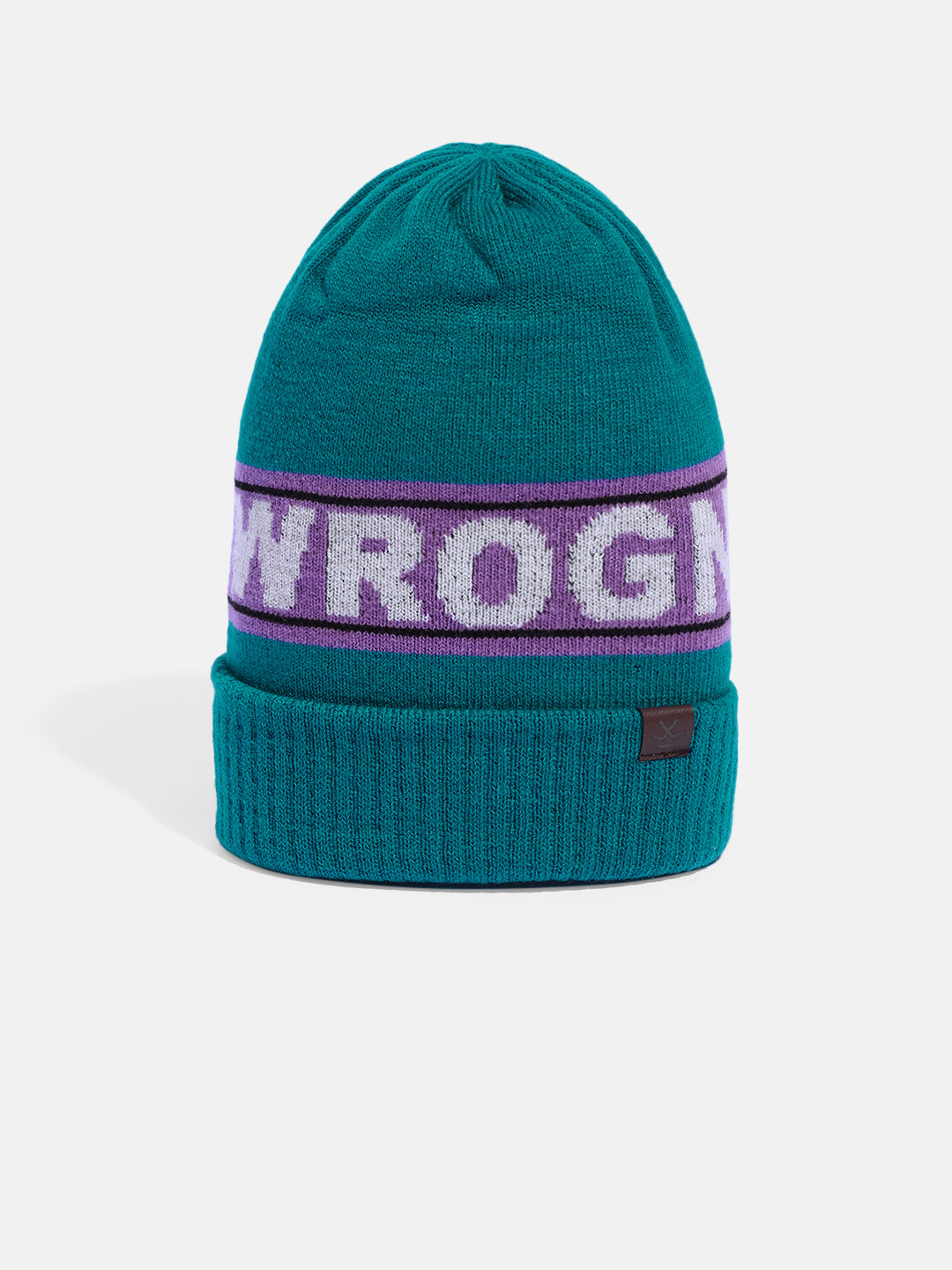 Buy WROGN Unisex Green & Purple Acrylic Self Design Brand Logo Beanie ...