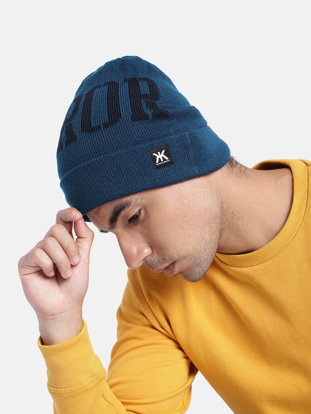 Buy Kook N Keech Unisex Blue Self Design Beanie - Caps for Unisex ...
