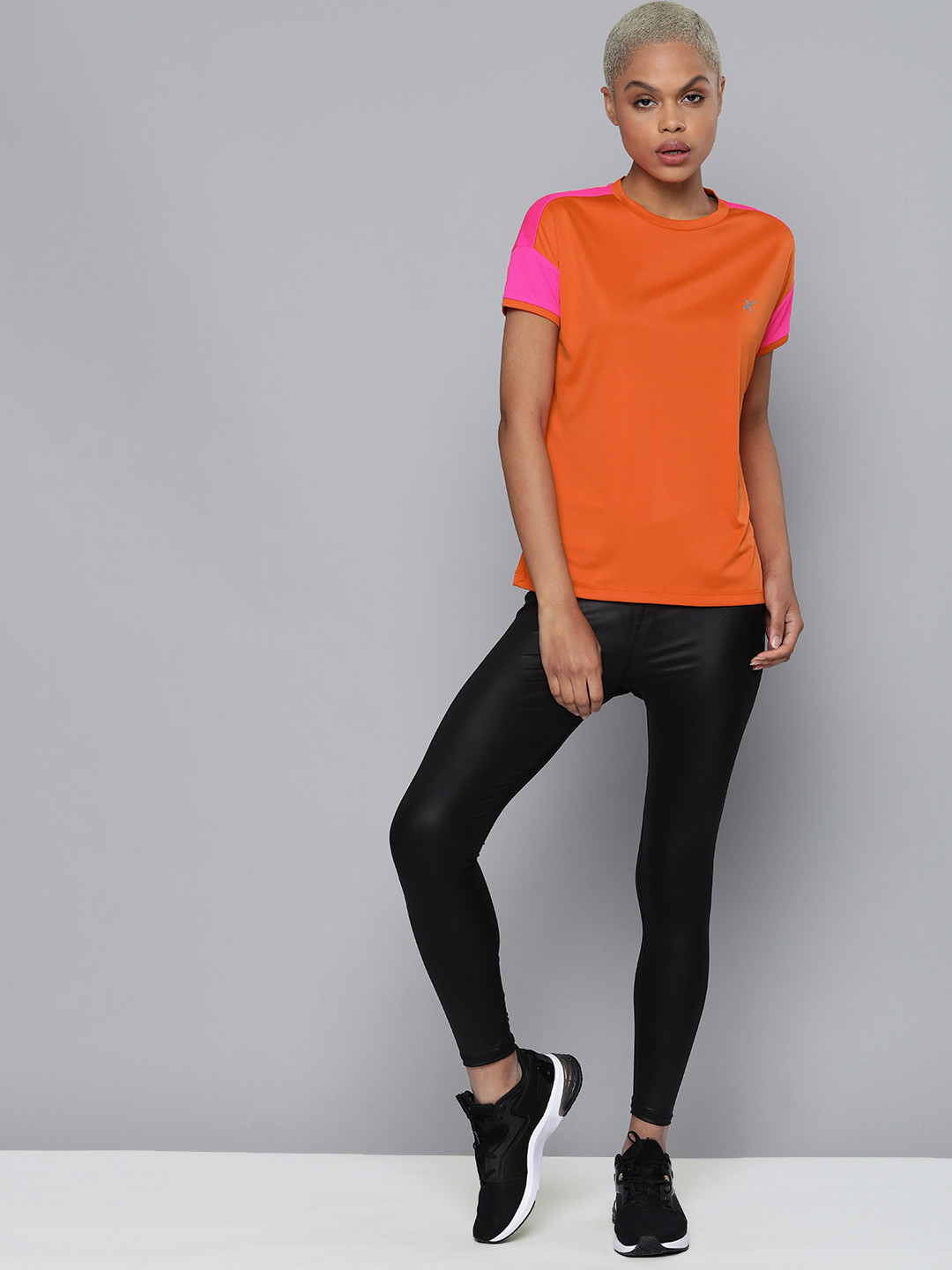 Buy HRX By Hrithik Roshan Women Orange & Pink Rapid Dry Colourblock ...