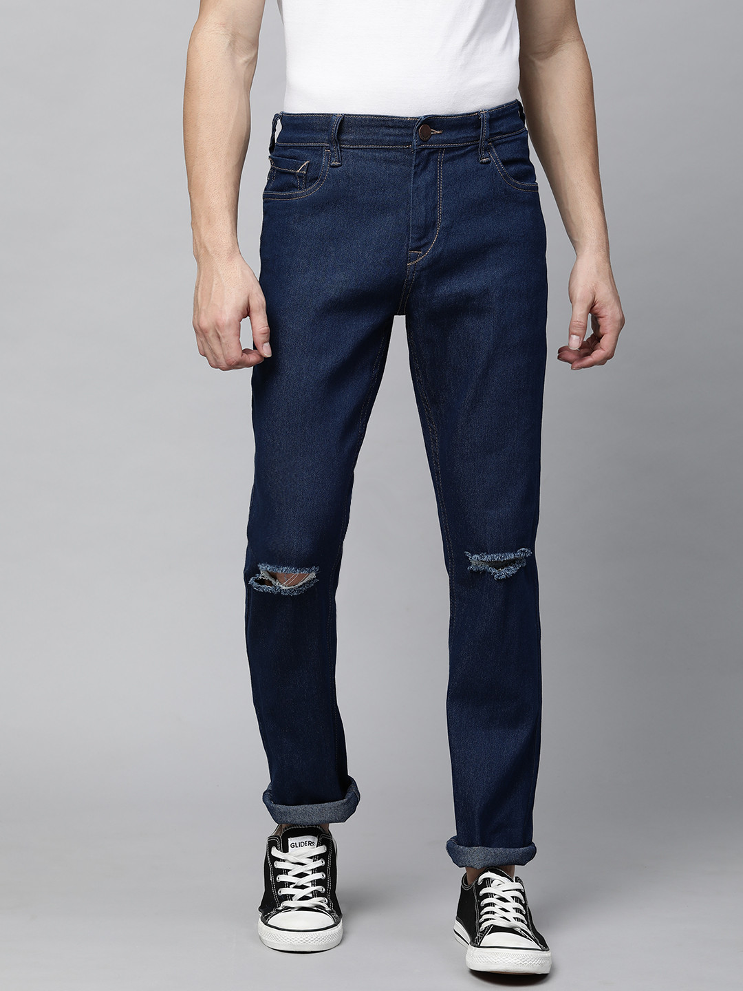 Buy HERE&NOW Men Blue Slim Fit Slash Knee Jeans - Jeans for Men ...