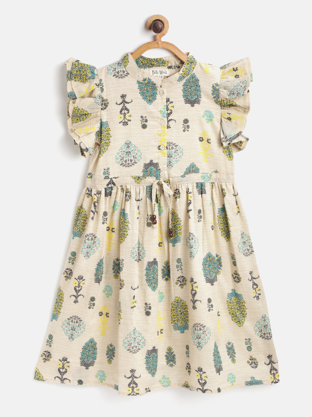 Buy Bella Moda Girls Off White & Green Ethnic Motifs Print Fit And ...