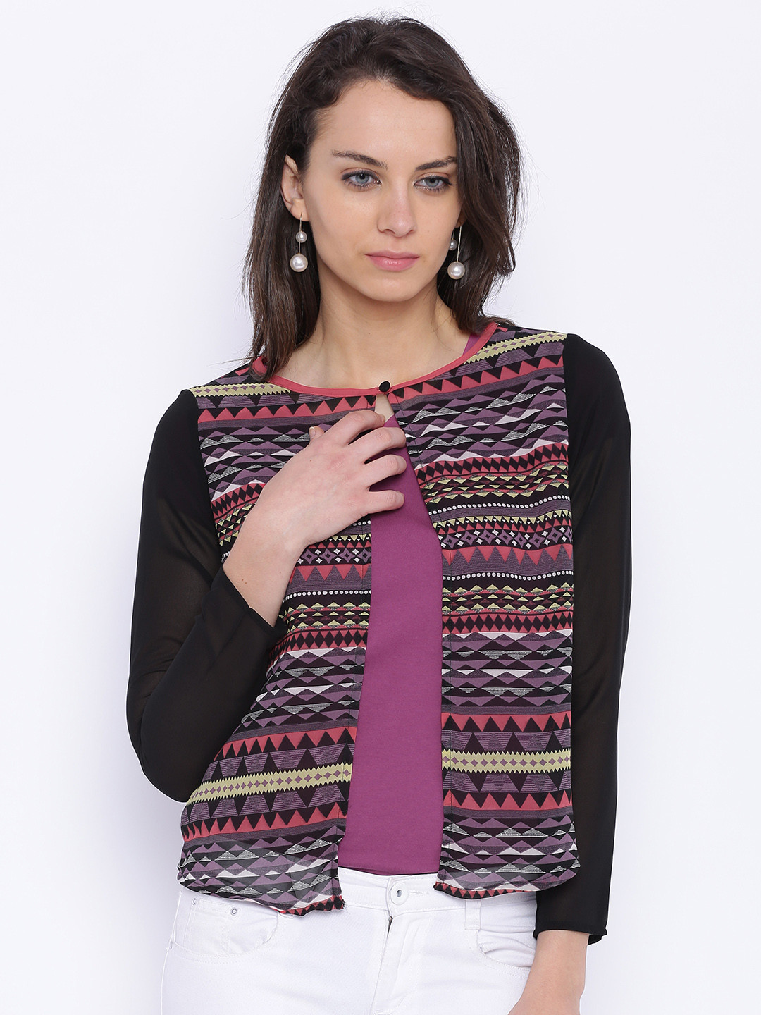 Buy 109F Black Printed Polyester Shrug - Shrug for Women 1471859 | Myntra