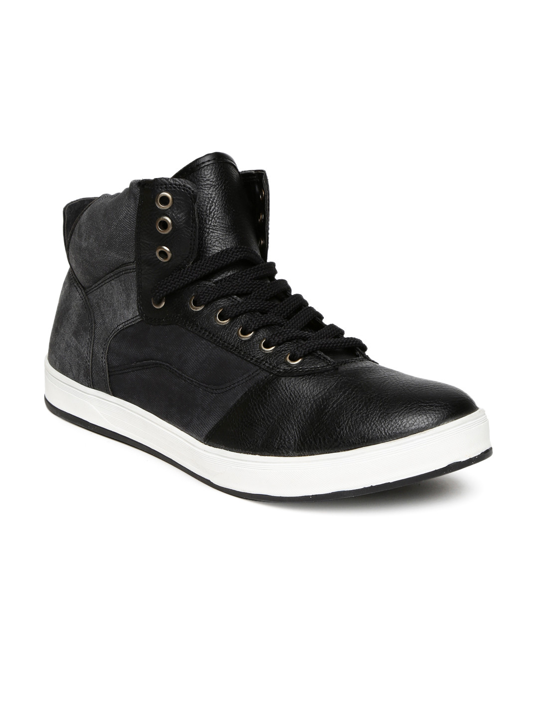 Buy Footin Men Black & Charcoal Grey Mid Top Sneakers - Casual Shoes ...