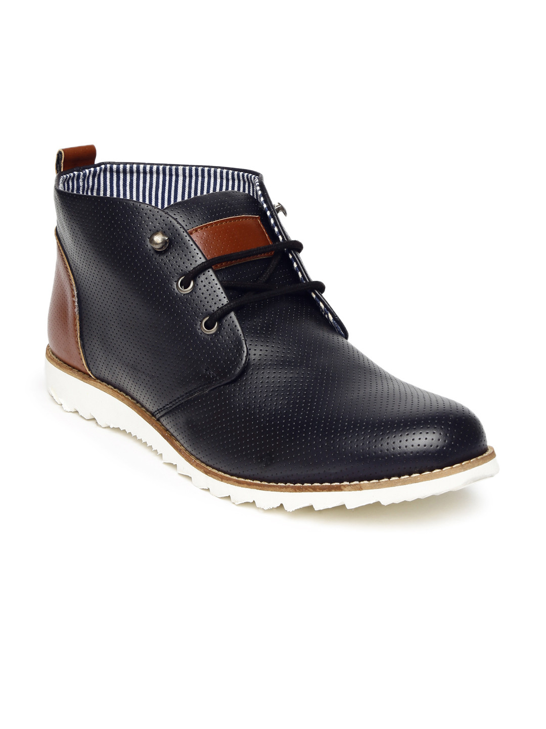 Buy Footin Men Black Perforated Mid Top Derby Shoes - Casual Shoes for ...