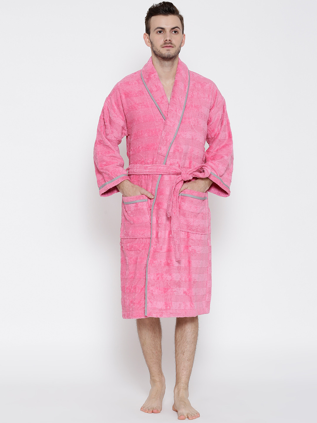 Buy ELLE DECOR Unisex Pink Self Design Bathrobe - Bath Robe And Wraps ...