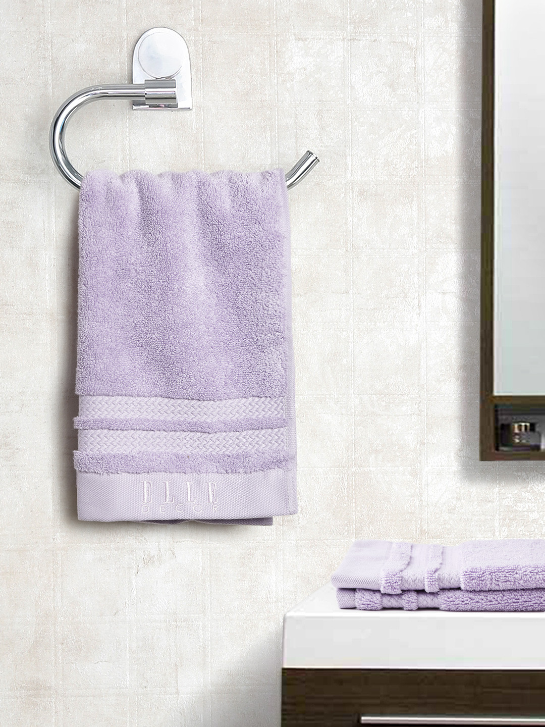 Buy ELLE DECOR Set Of 2 Lavender Cotton 625 GSM Hand Towels - Hand ...