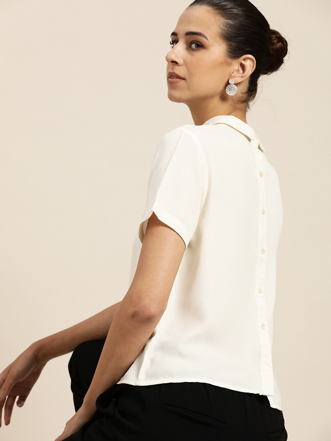 Buy Her By Invictus Off White Solid Styled Back Top - Tops for Women ...