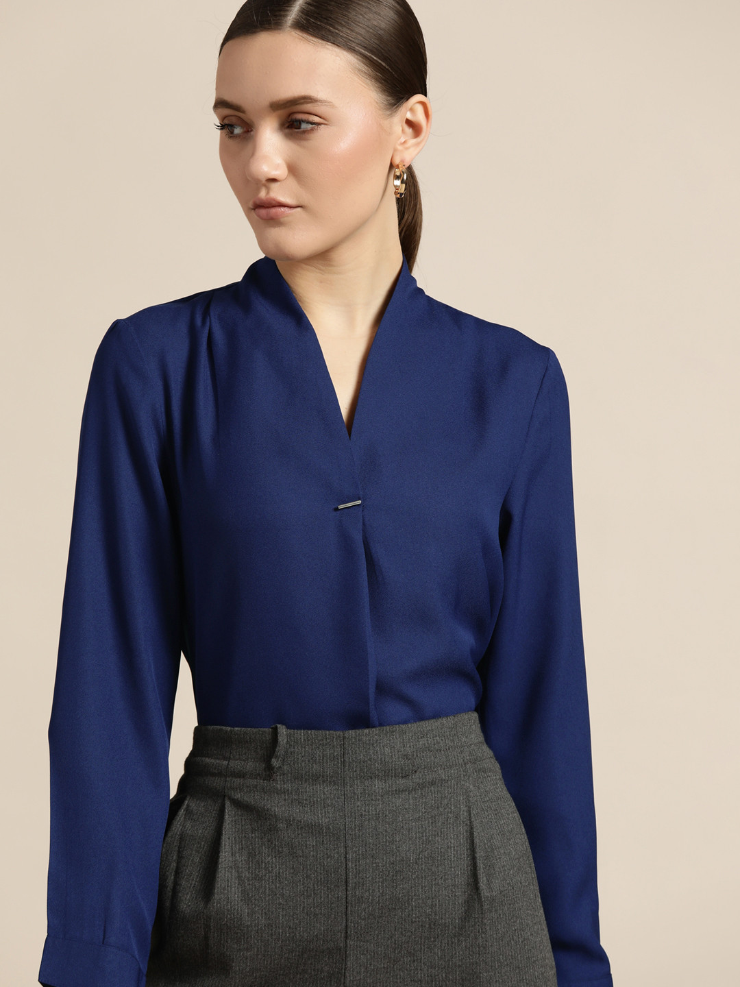 Buy Her By Invictus Navy Blue Solid Formal Top - Tops for Women ...