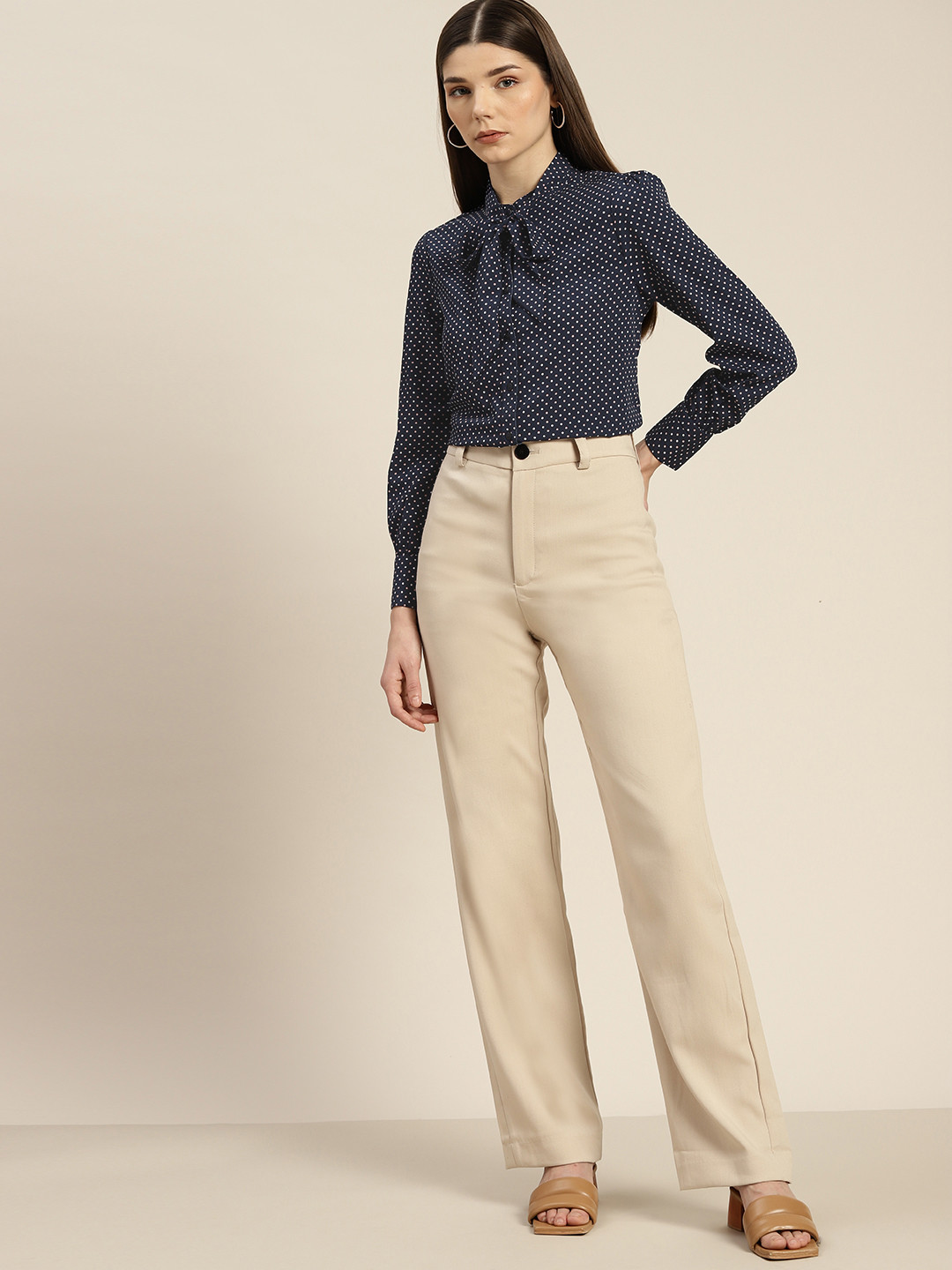 Buy Her By Invictus Women Navy Blue & White Polka Dots Printed Casual ...