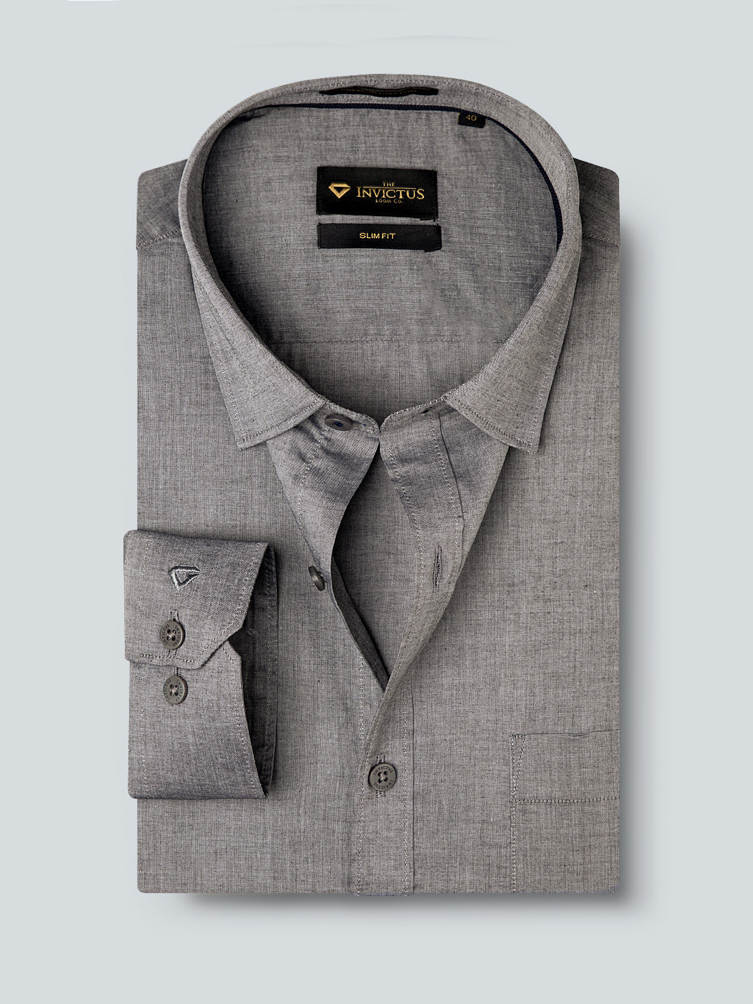 Buy INVICTUS Men Grey Slim Fit Solid Pure Cotton Opaque Formal Shirt ...
