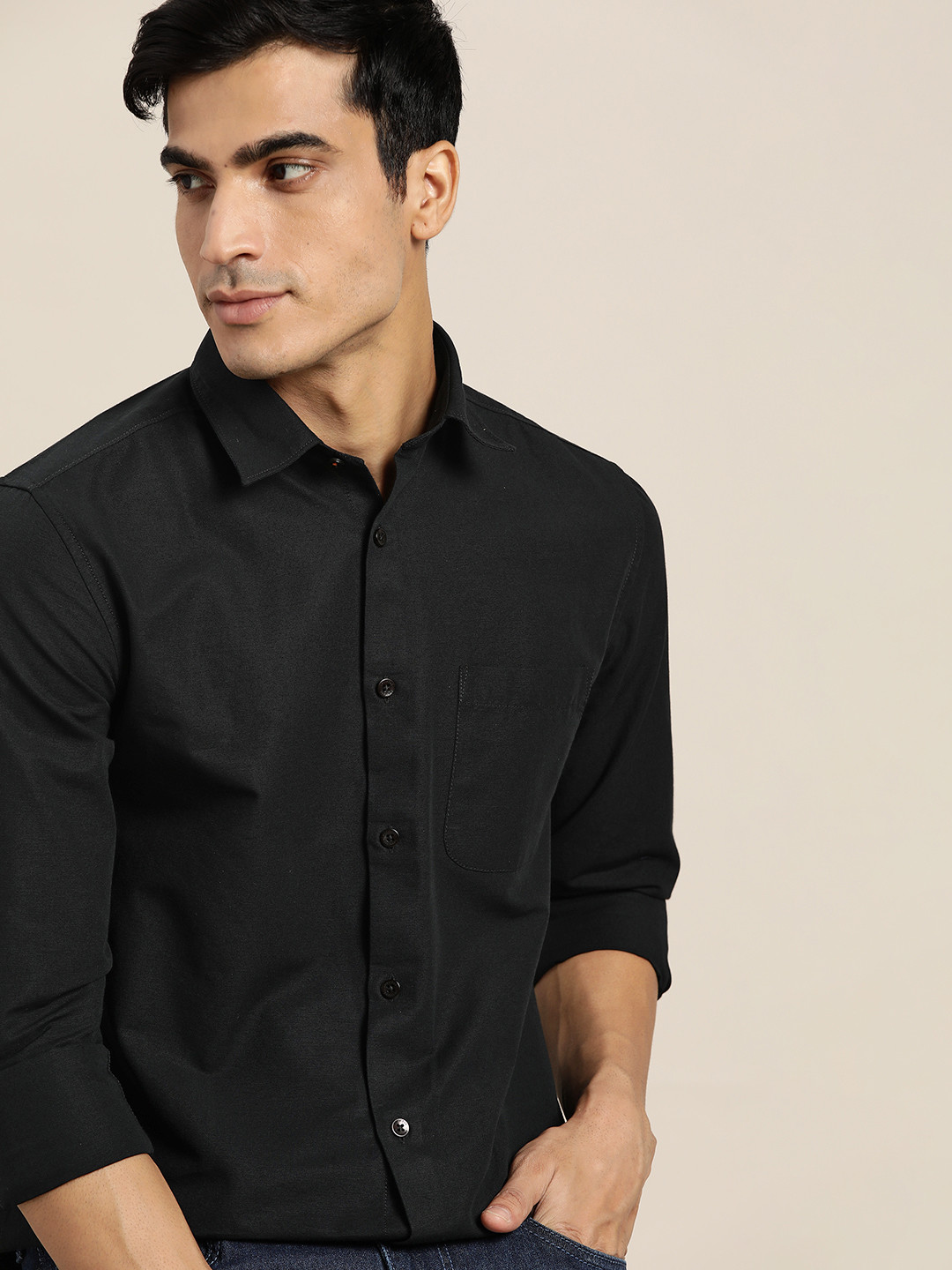 Buy INVICTUS Men Black Solid Slim Fit Casual Shirt - Shirts for Men ...