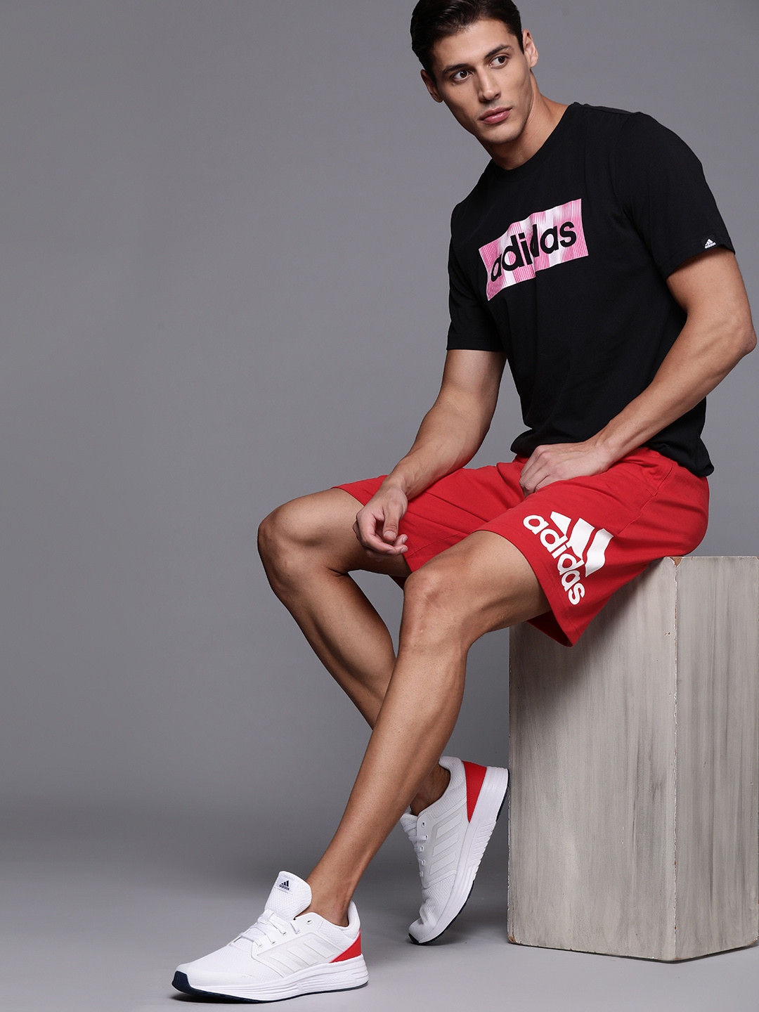 Buy ADIDAS Men Red Brand Logo Print Sports Shorts - Shorts for Men ...