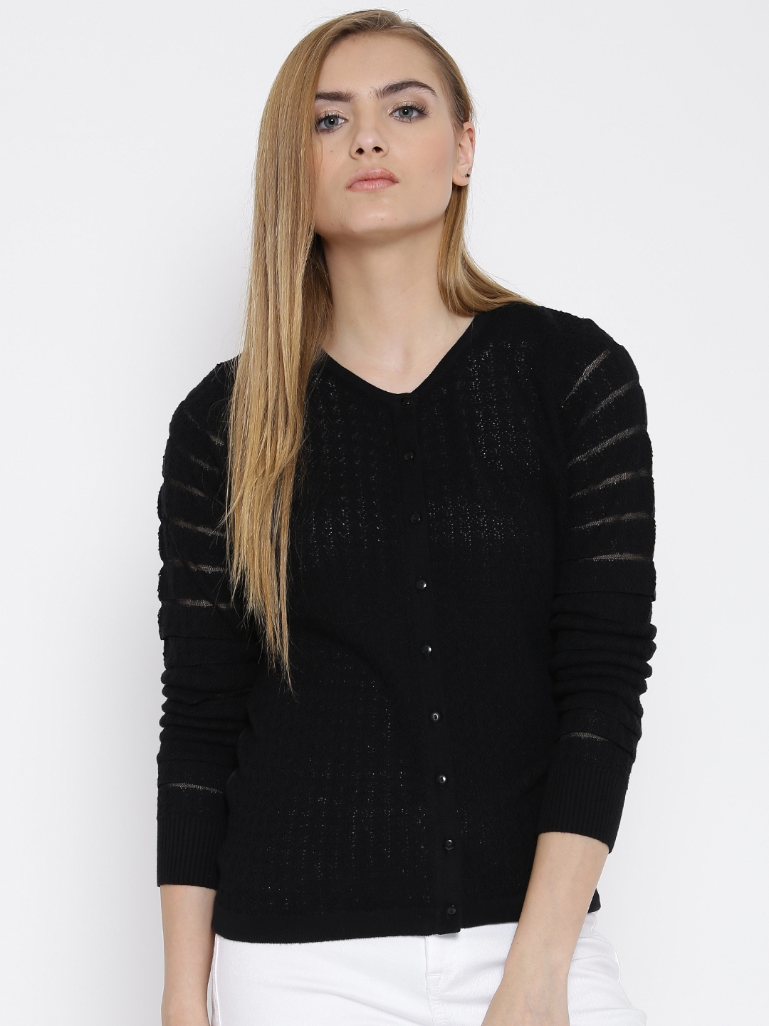Buy Vero Moda Women Black Patterned Cardigan - Sweaters for Women ...