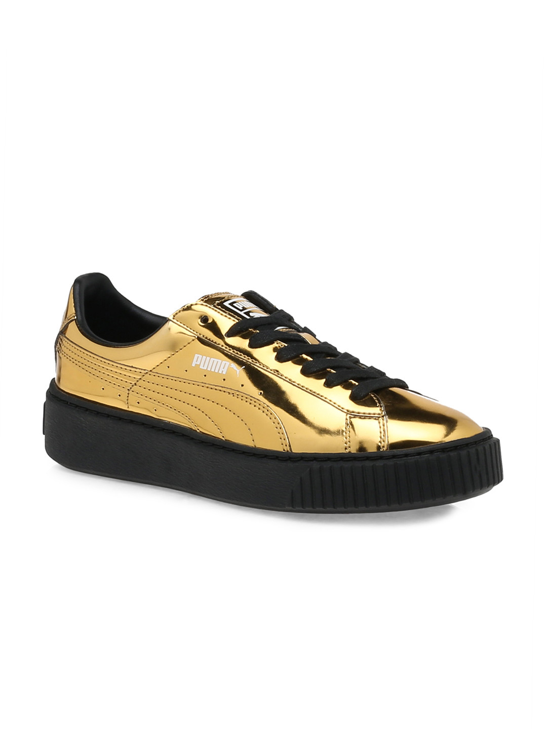 Buy Puma Women Gold Toned Basket Platform Metallic Sneakers - Casual ...