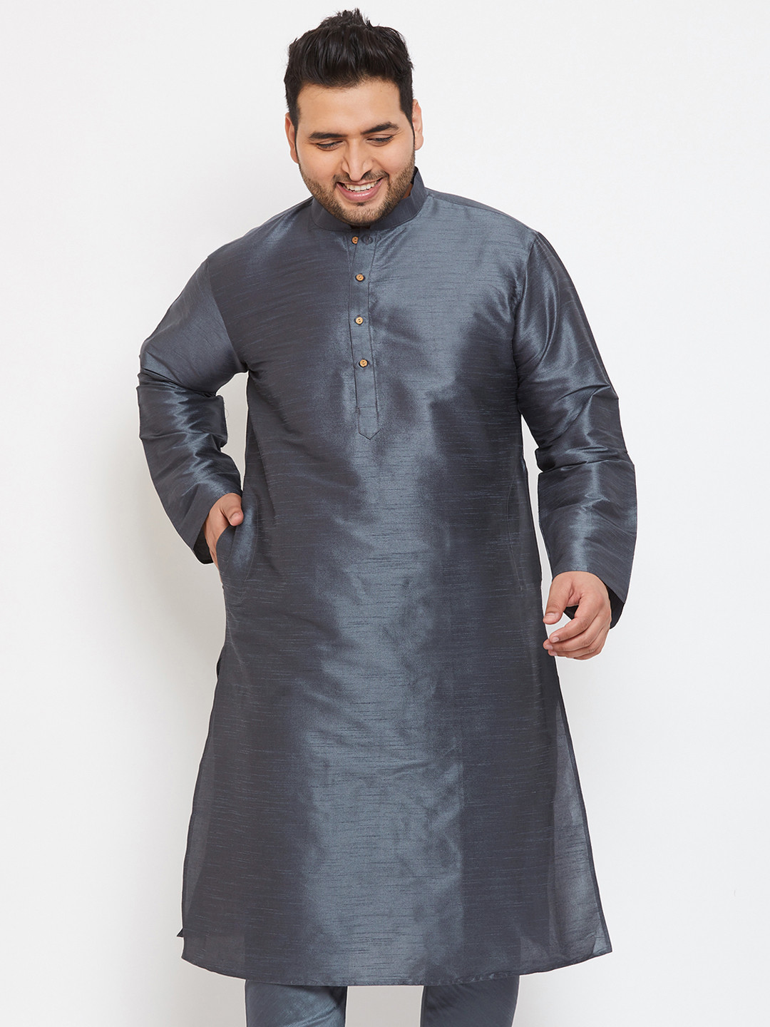 Buy VASTRAMAY Men Steel Straight Plus Size Kurta - Kurtas for Men ...