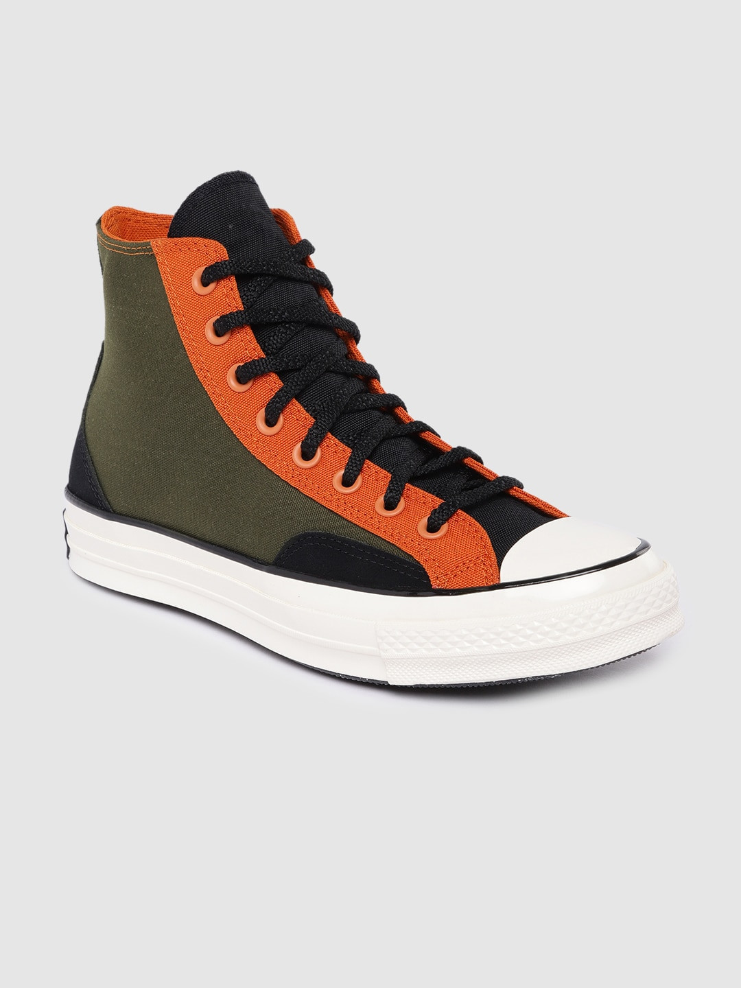 Buy Converse Men Olive Green & Black Colourblocked High Top Sneakers ...