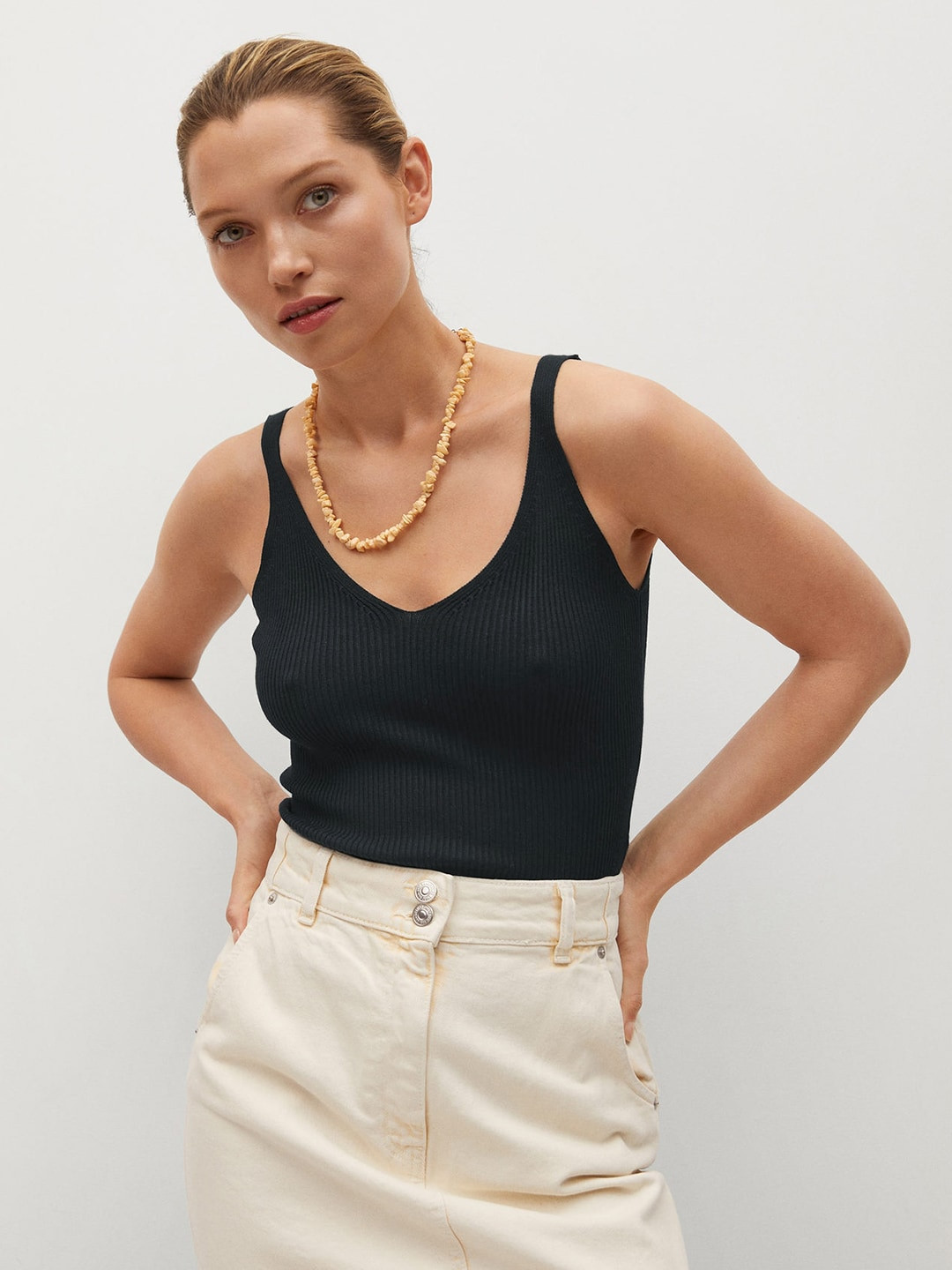 Buy MANGO Black Ribbed Fitted Top - Tops for Women 14778958 | Myntra