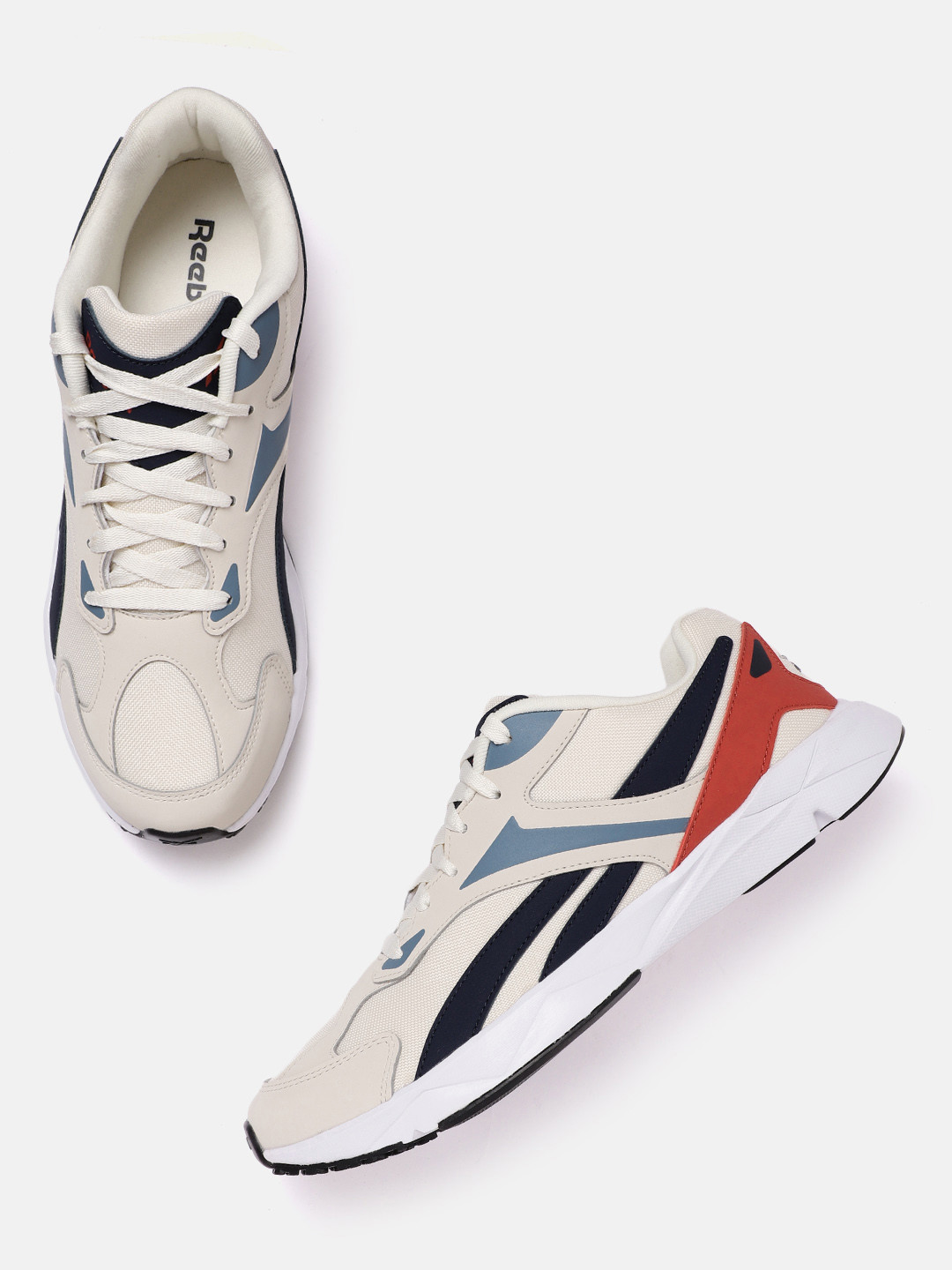 Buy Reebok Classic Men Cream Coloured & Blue Woven Design Reetrek ...