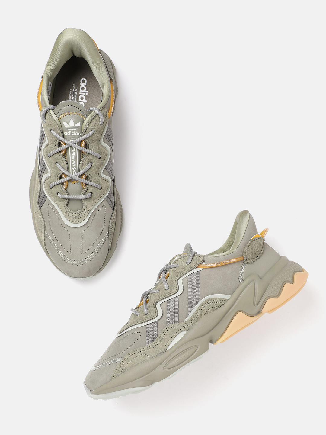 Buy ADIDAS Originals Men Olive Green Textured Leather Excluding Trims ...