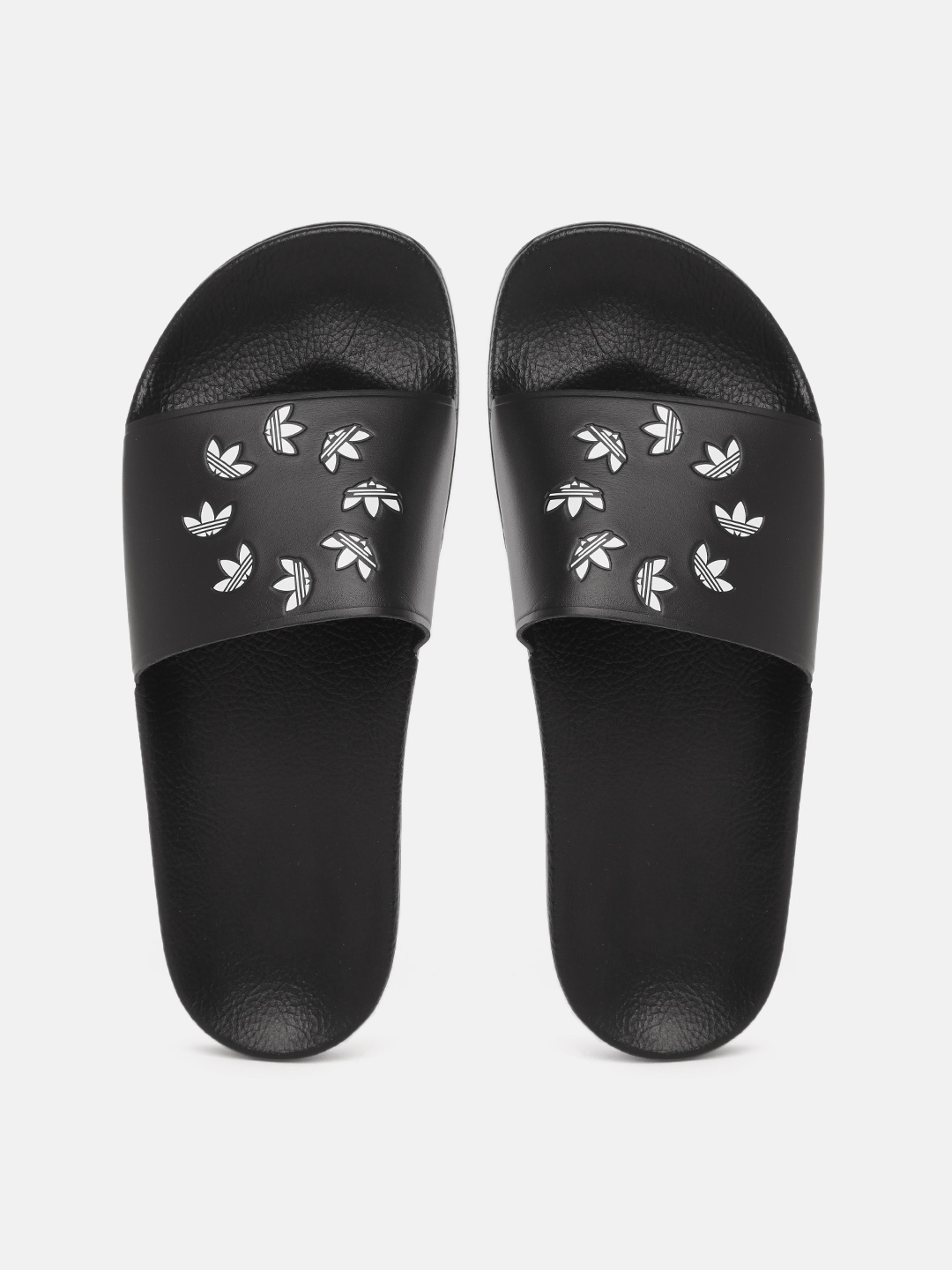 Buy ADIDAS Originals Men Black & White CTrefoil Logo Print Sliders ...