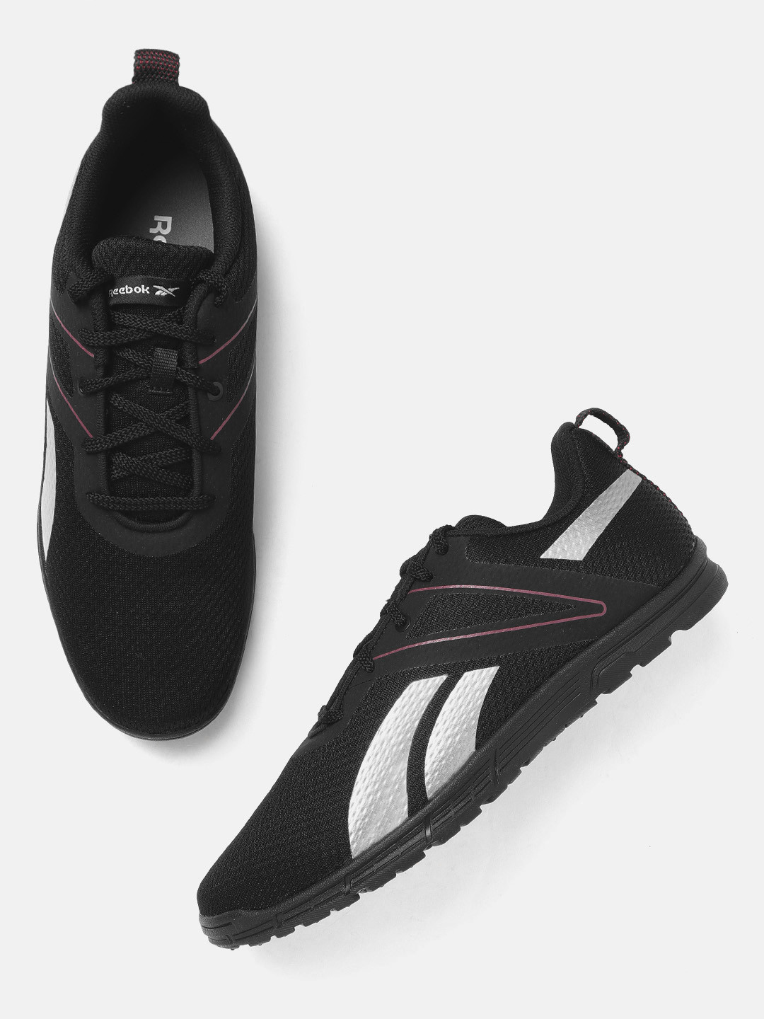 Buy Reebok Men Black & Silver Toned Woven Design Rockfield Running ...