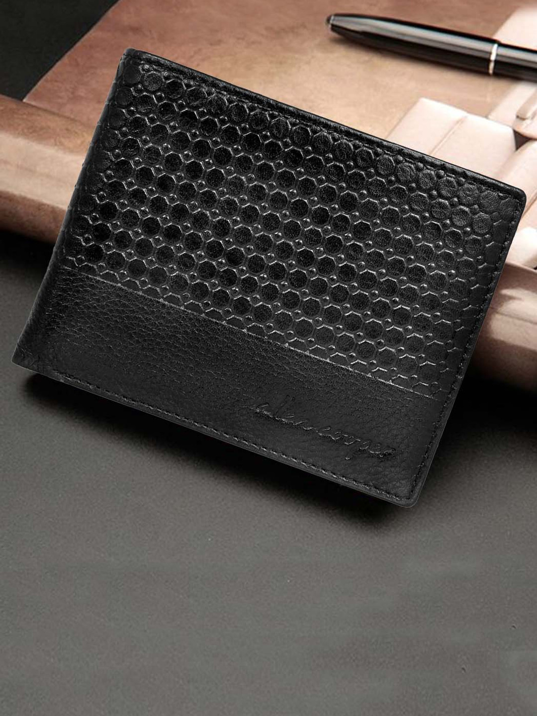 Buy Allen Cooper Men Black Textured Leather Two Fold Wallet - Wallets ...