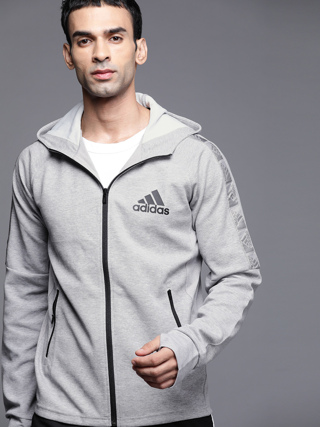 Buy ADIDAS Men Grey MT Full Zip Hooded Training Jacket - Jackets for ...