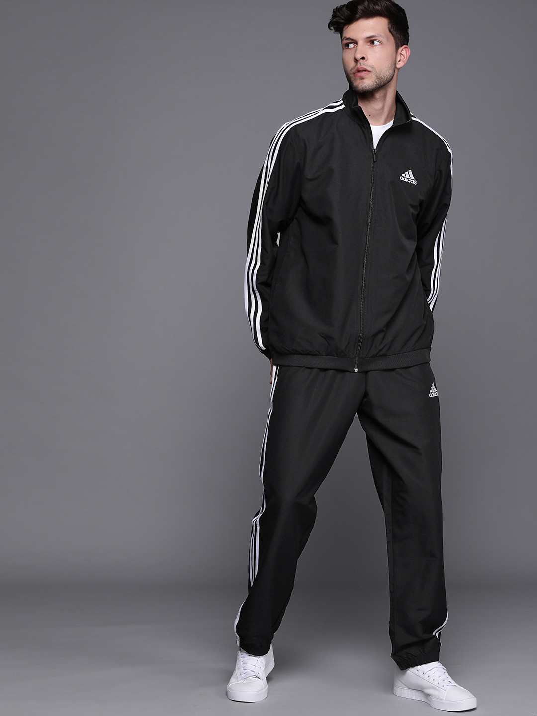 Buy ADIDAS Men Black Solid 3 Stripes Woven Sustainable Tracksuit ...
