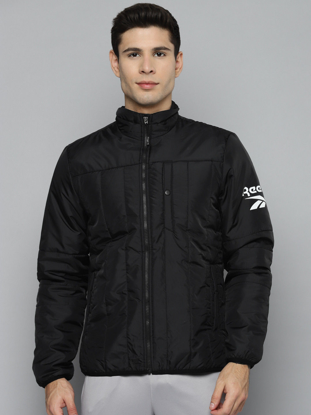 Buy Reebok Men Black Solid BAS Light Padded Jacket - Jackets for Men ...