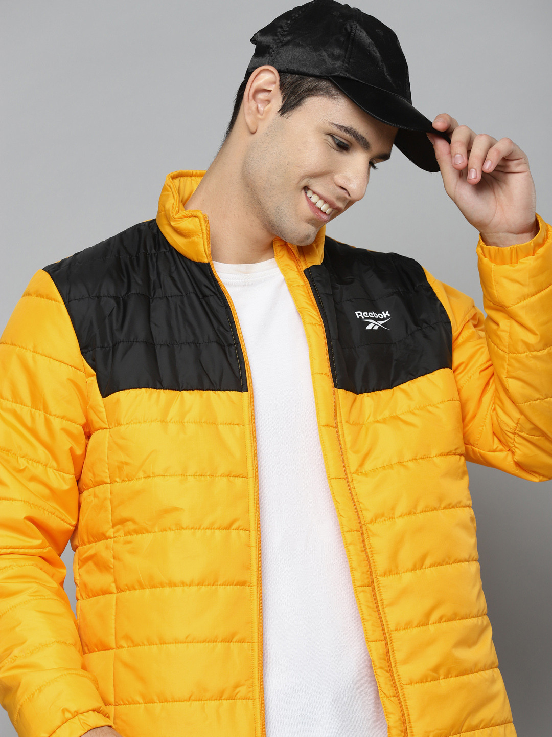 Buy Reebok Men Yellow & Black Colourblocked MP Light Padded Jacket ...