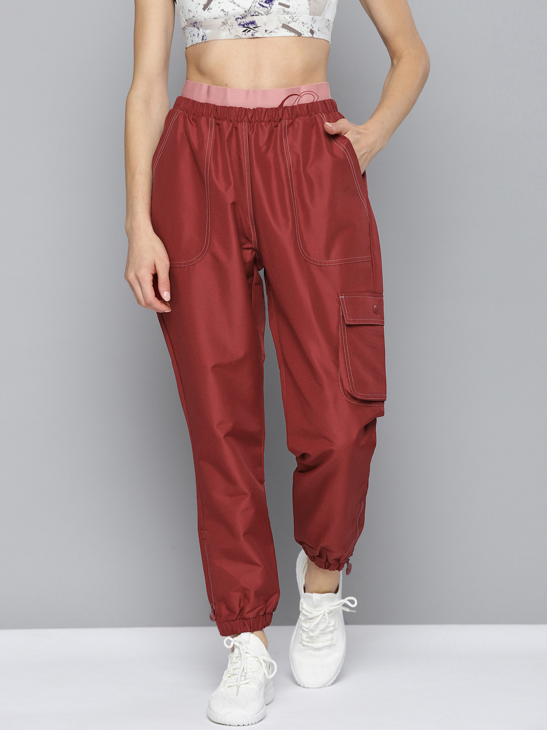 Buy Reebok Classic Women Maroon Solid Cardi B Running Track Pants ...