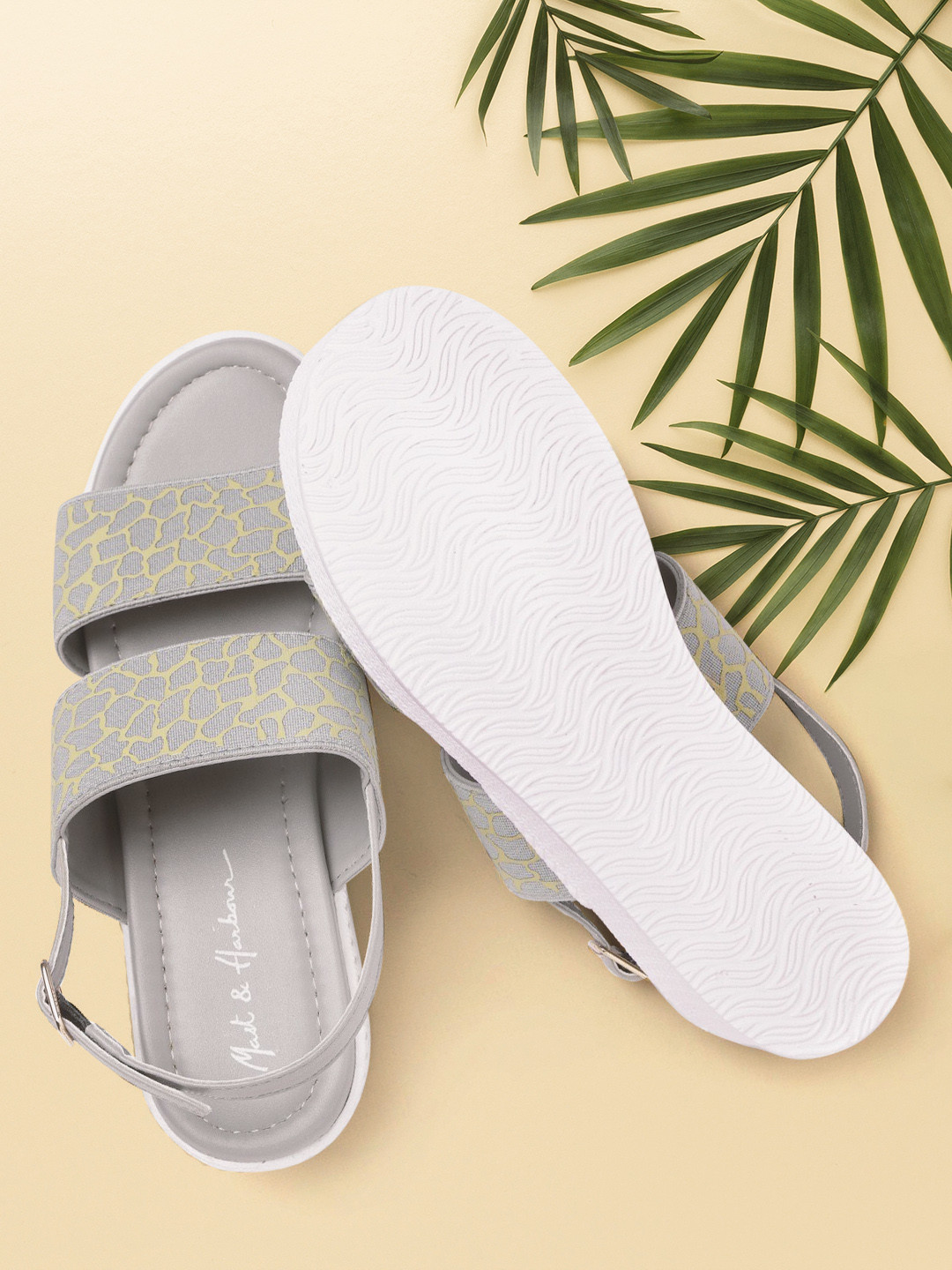 Buy Mast & Harbour Grey & Olive Green Textured Wedges - Heels for Women ...