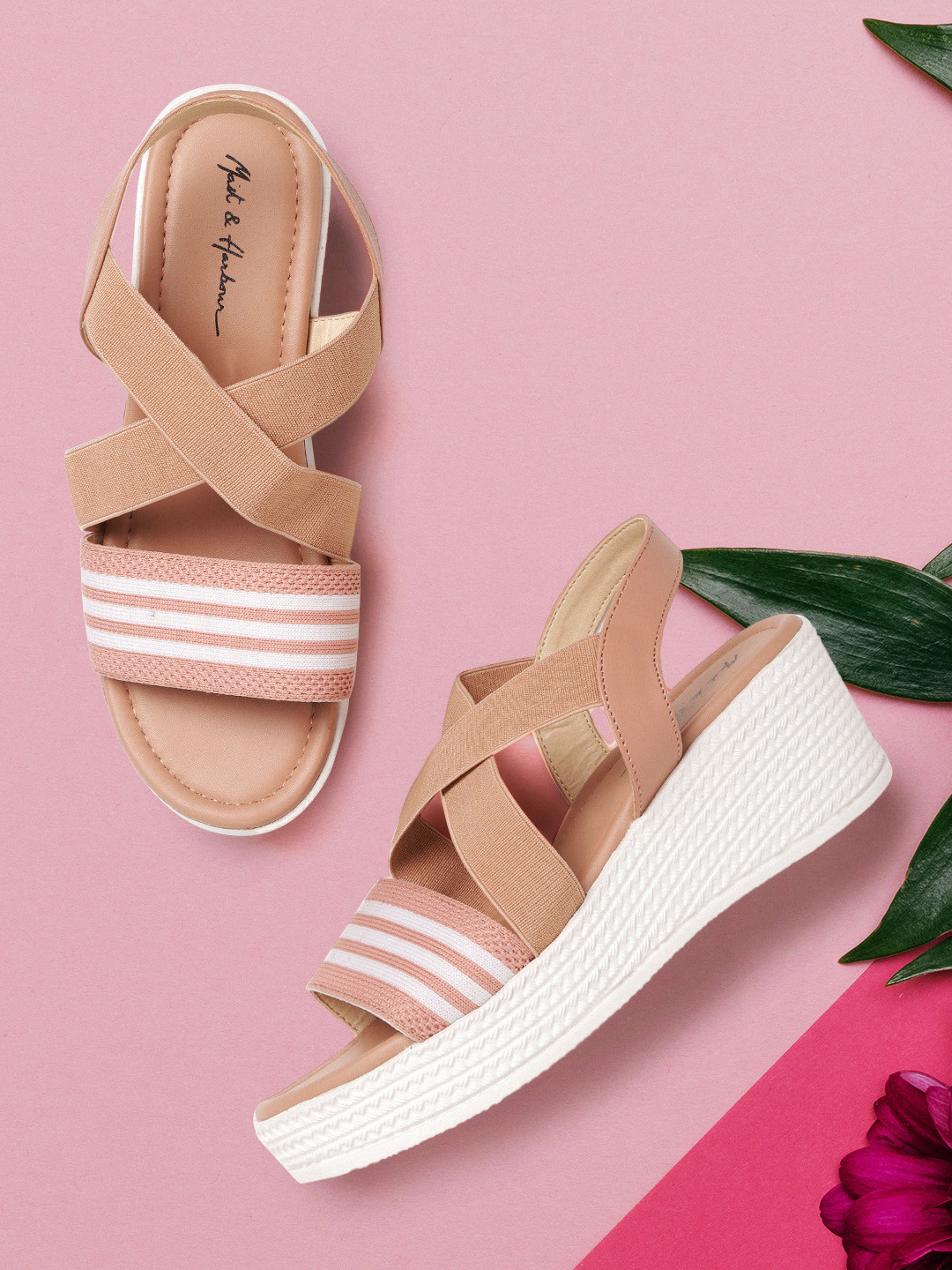 Buy Mast & Harbour Pink & White Striped Wedges - Heels for Women ...