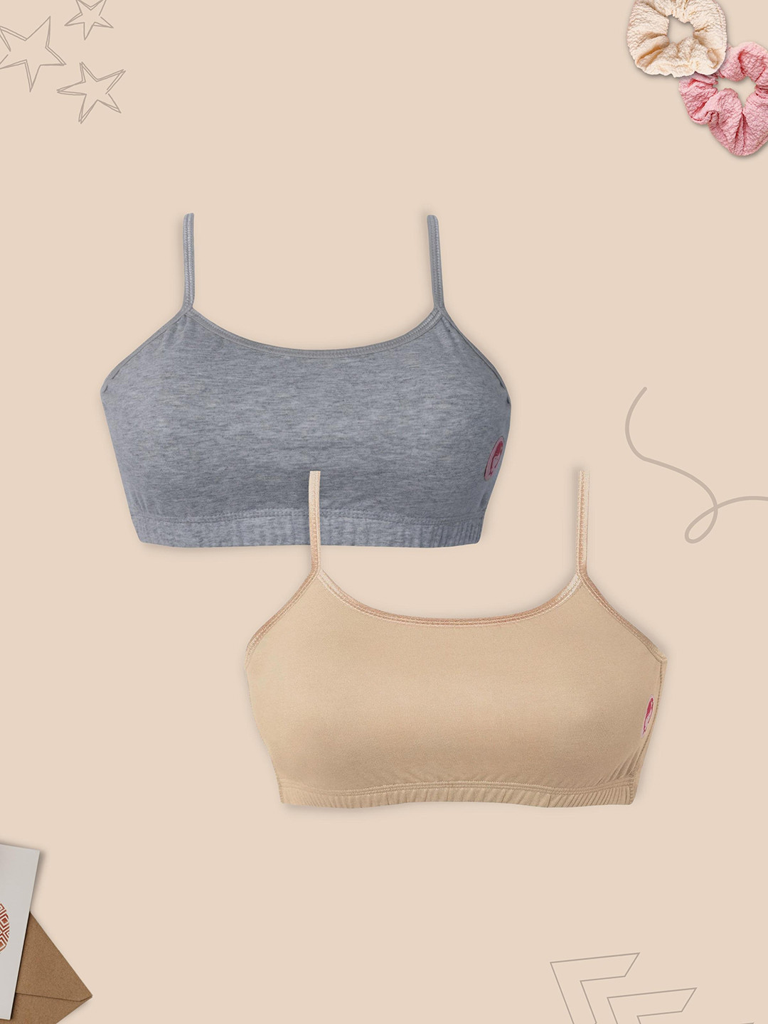 Buy Girls Pack Of 2 Double Layer Premium Cotton Non Wired Non Padded ...