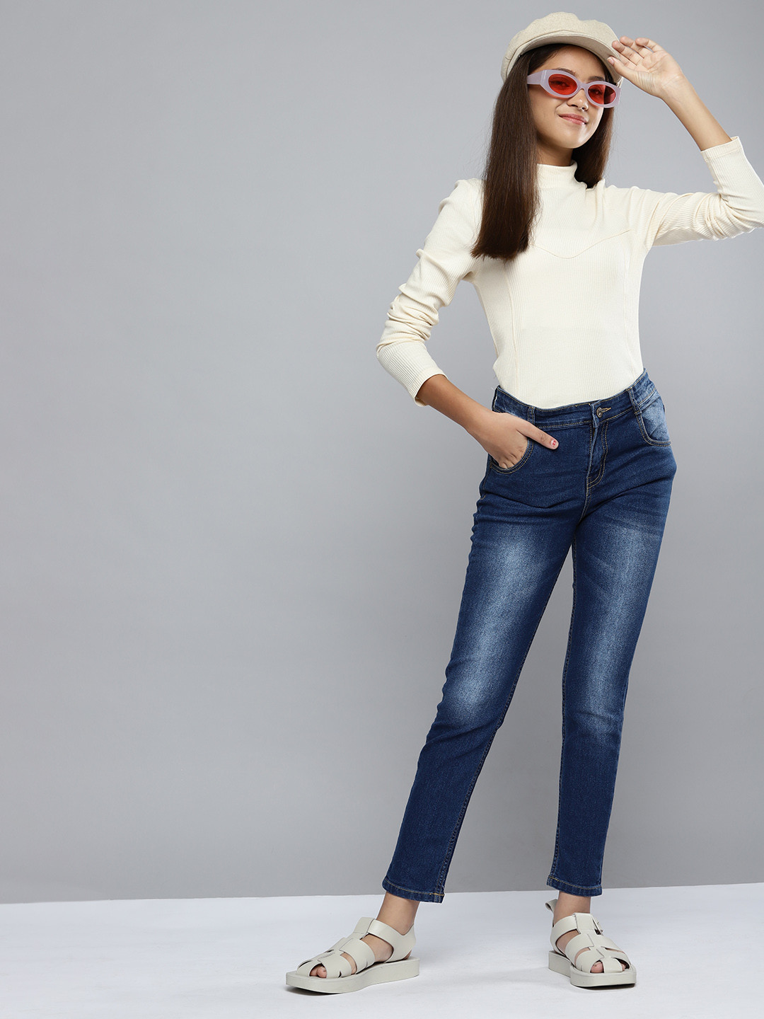 Buy YK Girls Blue Light Fade Stretchable Jeans - Jeans for Girls ...