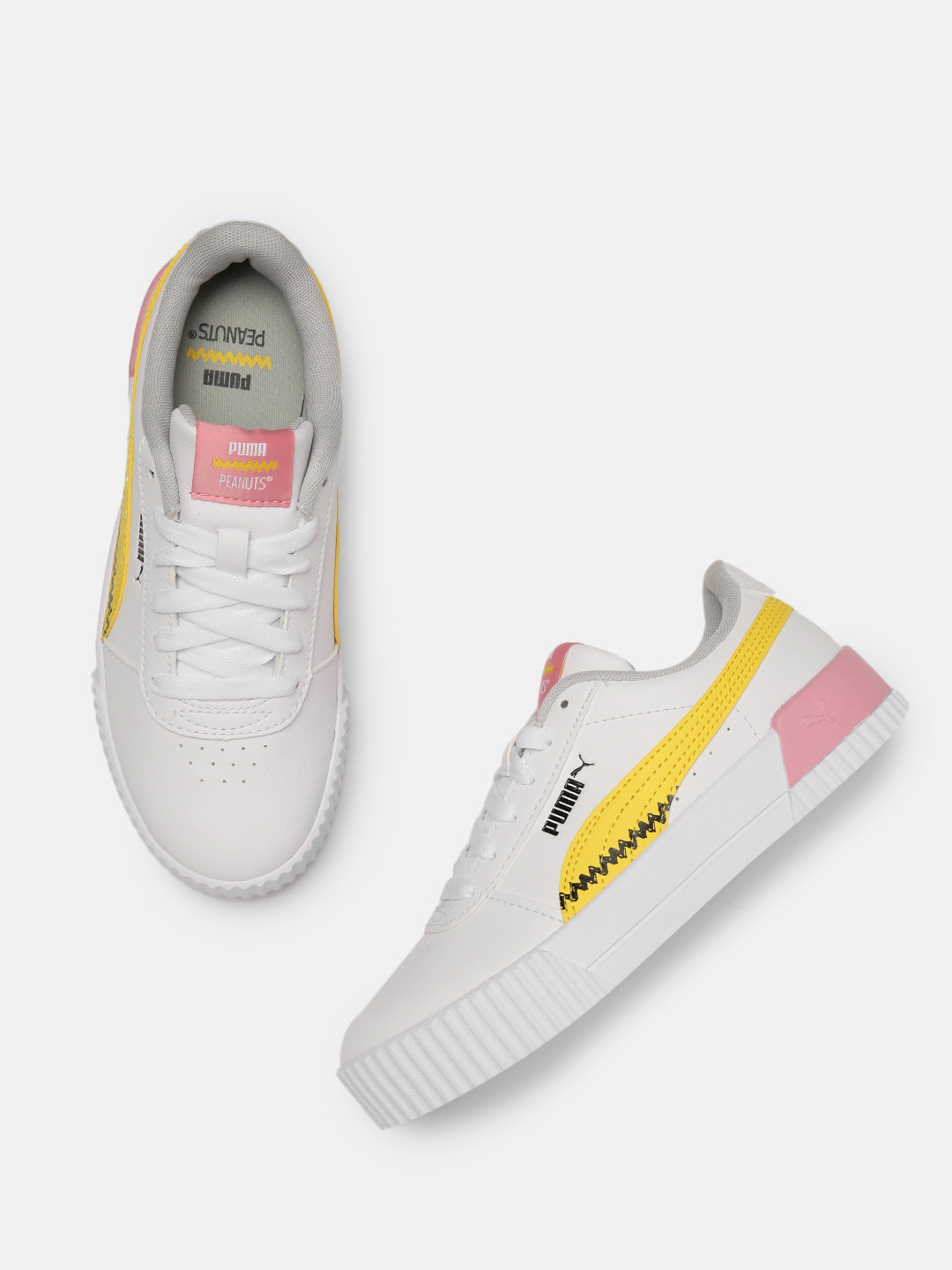 Buy Puma Girls White & Yellow Colourblocked SoftFoam PEANUTS Carina ...