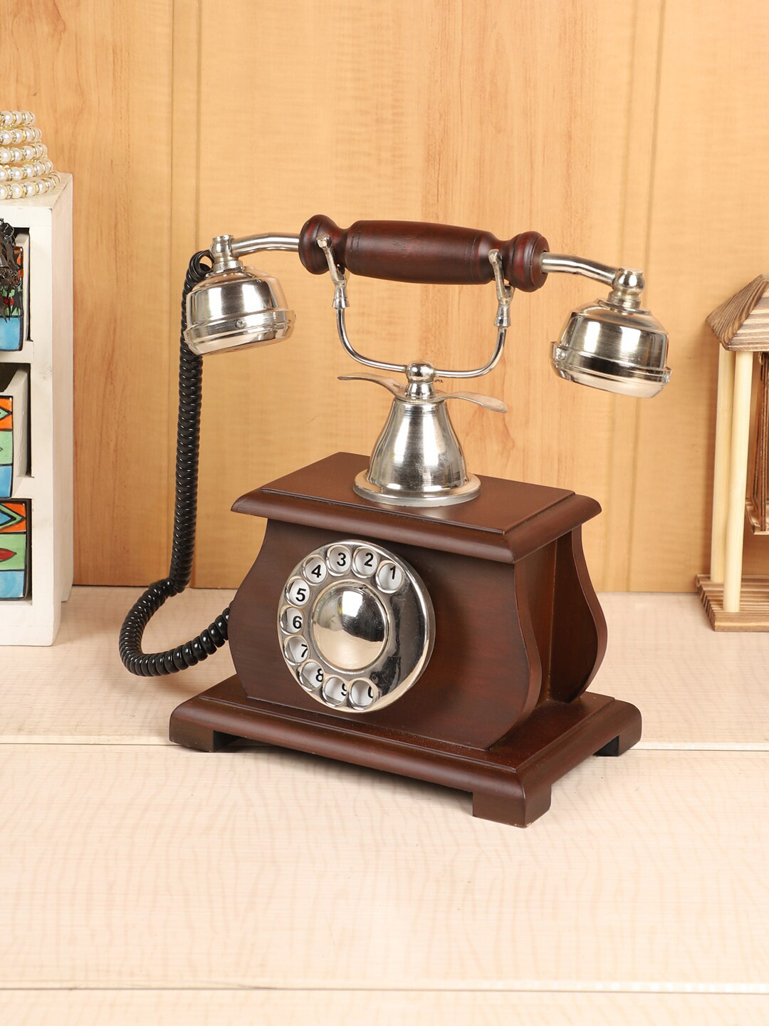 Buy EXIM DECOR Brown & Silver Toned Wood Vintage Telephone Showpiece ...