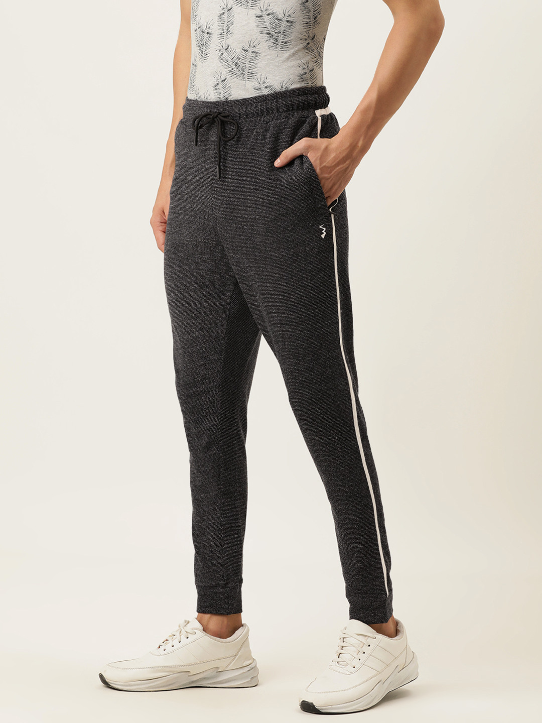 Buy Campus Sutra Men Black & White Self Design Straight Fit Track Pants ...