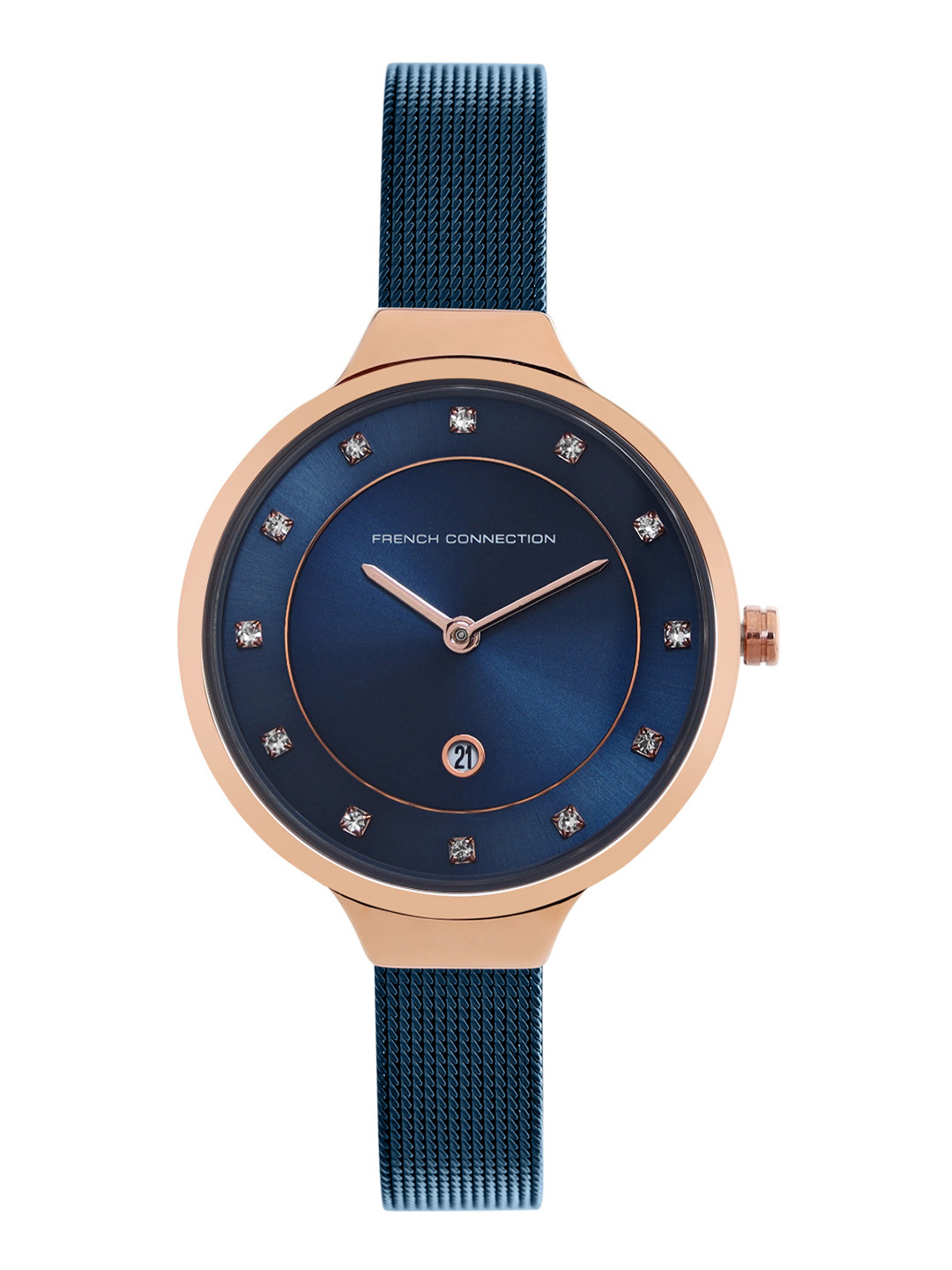 Buy French Connection Women Blue Embellished Dial & Blue Stainless ...