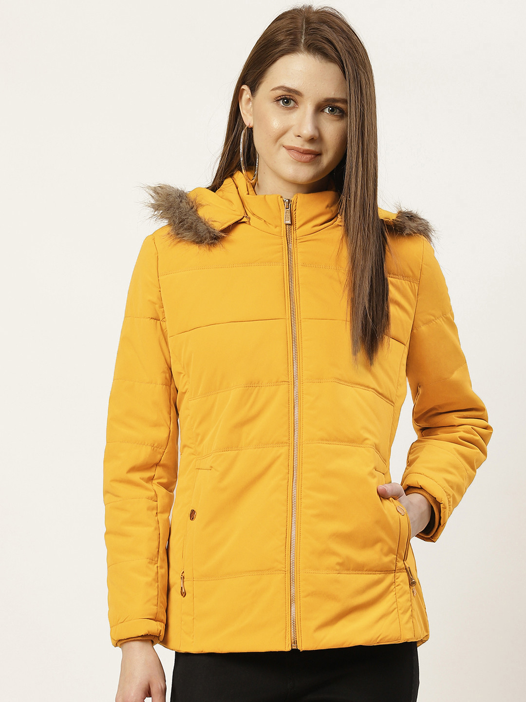 Buy Monte Carlo Women Mustard Yellow Parka Jacket With Detachable Hood ...