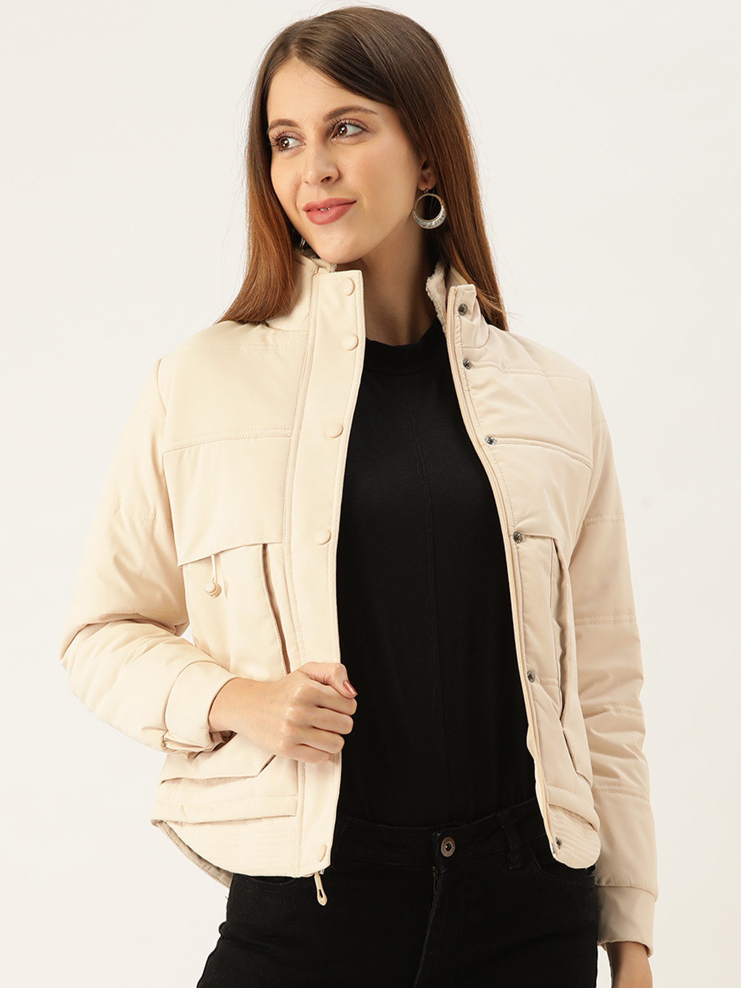 Buy Monte Carlo Women Cream Coloured Solid Padded Jacket - Jackets for ...