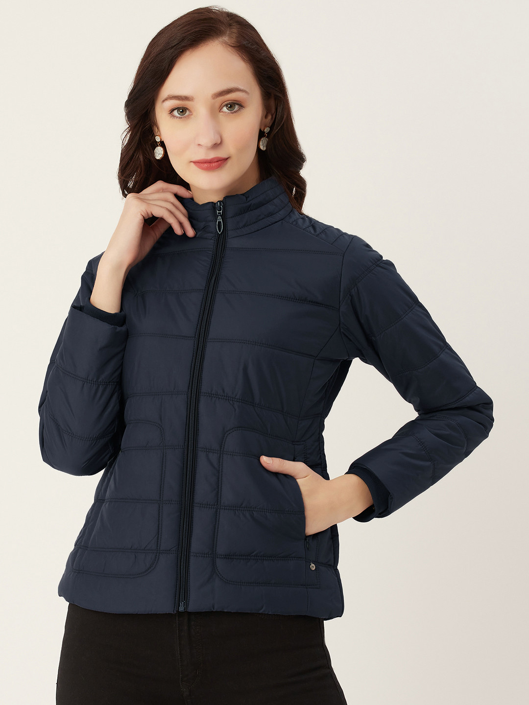 Buy Monte Carlo Women Navy Blue Solid Padded Jacket - Jackets for Women ...