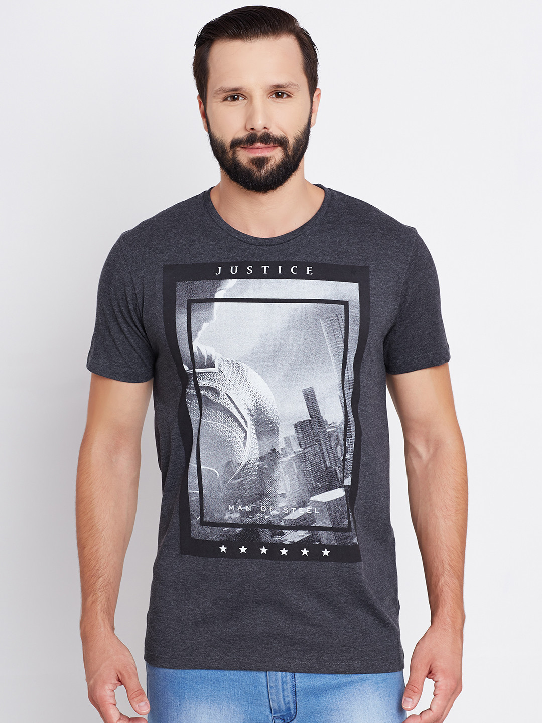 Buy Free Authority Men Charcoal Grey Superman Printed T Shirt - Tshirts ...