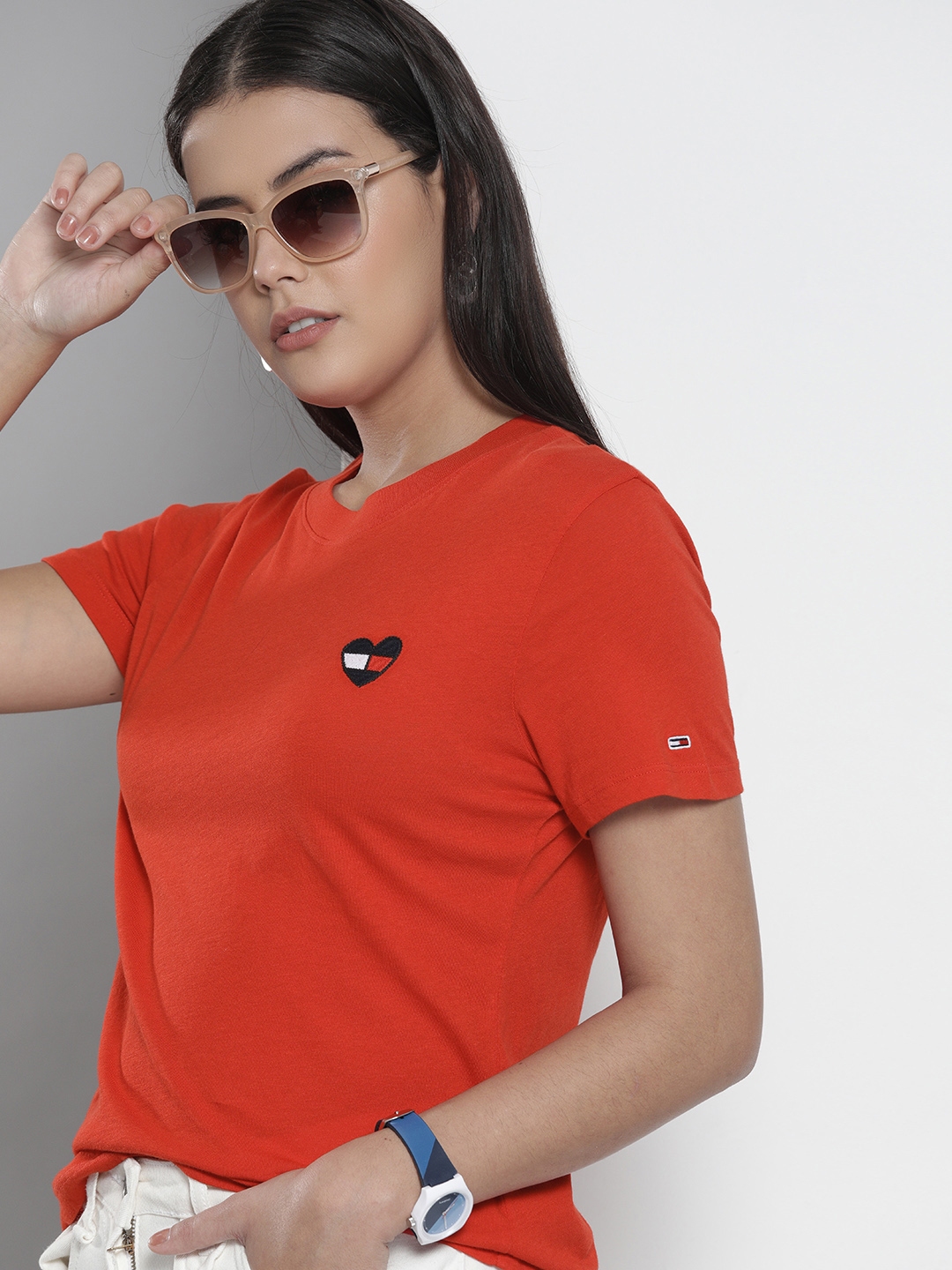 Buy Tommy Hilfiger Women Red Regular Homespun Heart Pure Cotton T Shirt