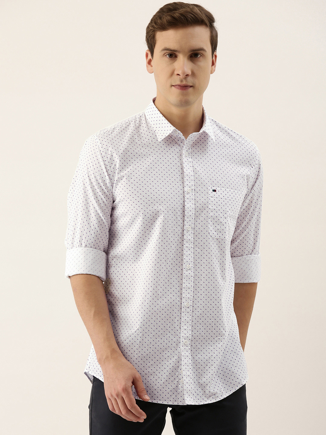 Buy Peter England Casuals Men White Slim Fit Printed Pure Cotton Shirt ...