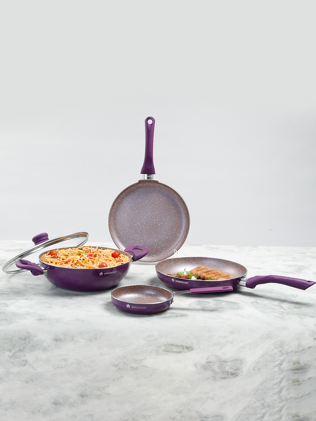 Buy Wonderchef Set Of 4 Purple Printed Health Friendly Cookware ...