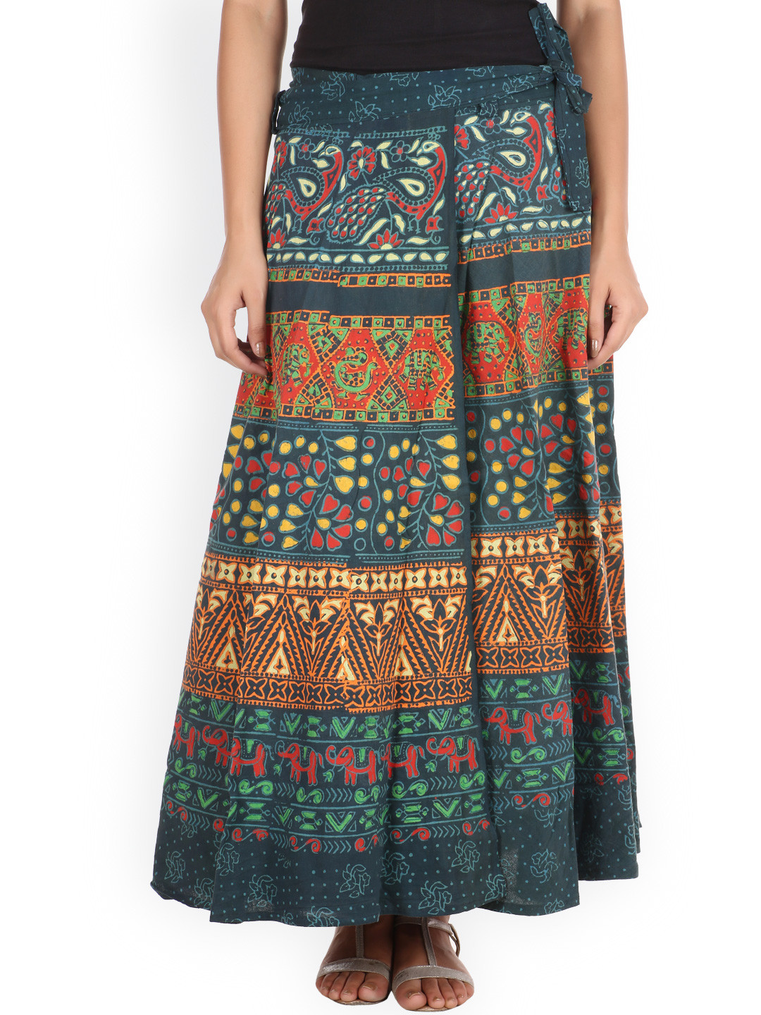 Buy SOUNDARYA Green Ethnic Print Wrap Around Maxi Skirt - Skirts for ...